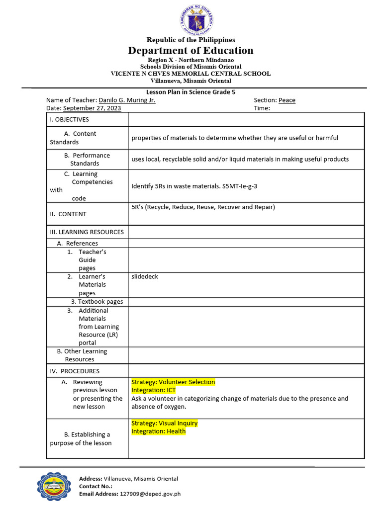 Science Observation Sept 27, 2023 5Rs | PDF | Learning | Waste