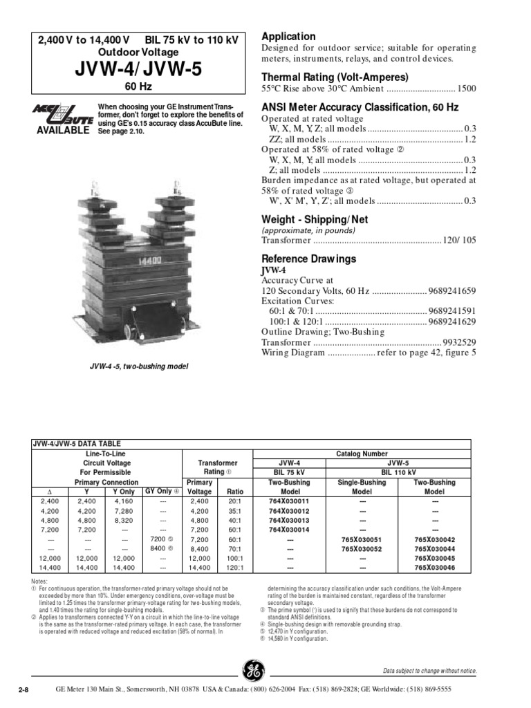 GE JVW-4/JVW-5 Outdoor Voltage Transformers | PDF | Transformer | Power ...