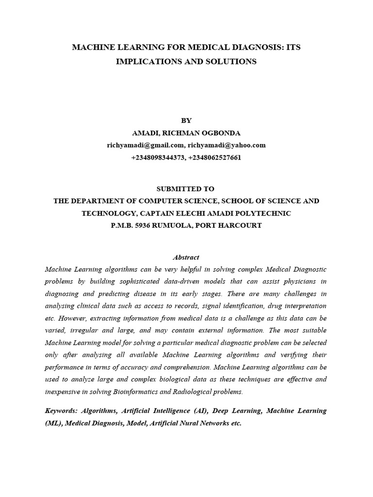 Machine Learning For Medical Diagnosis - Its Implications and Solutions | PDF | Machine Learning ...