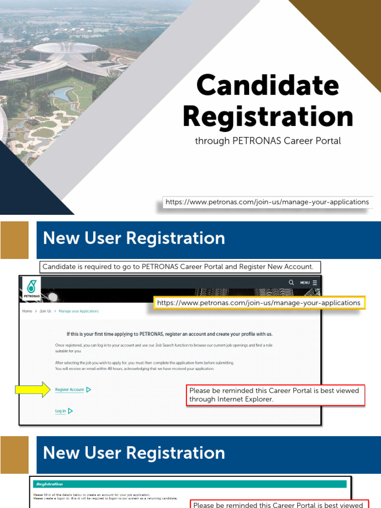 Guideline On PETRONAS Career Portal - Candidate Registration | PDF | User (Computing) | Login