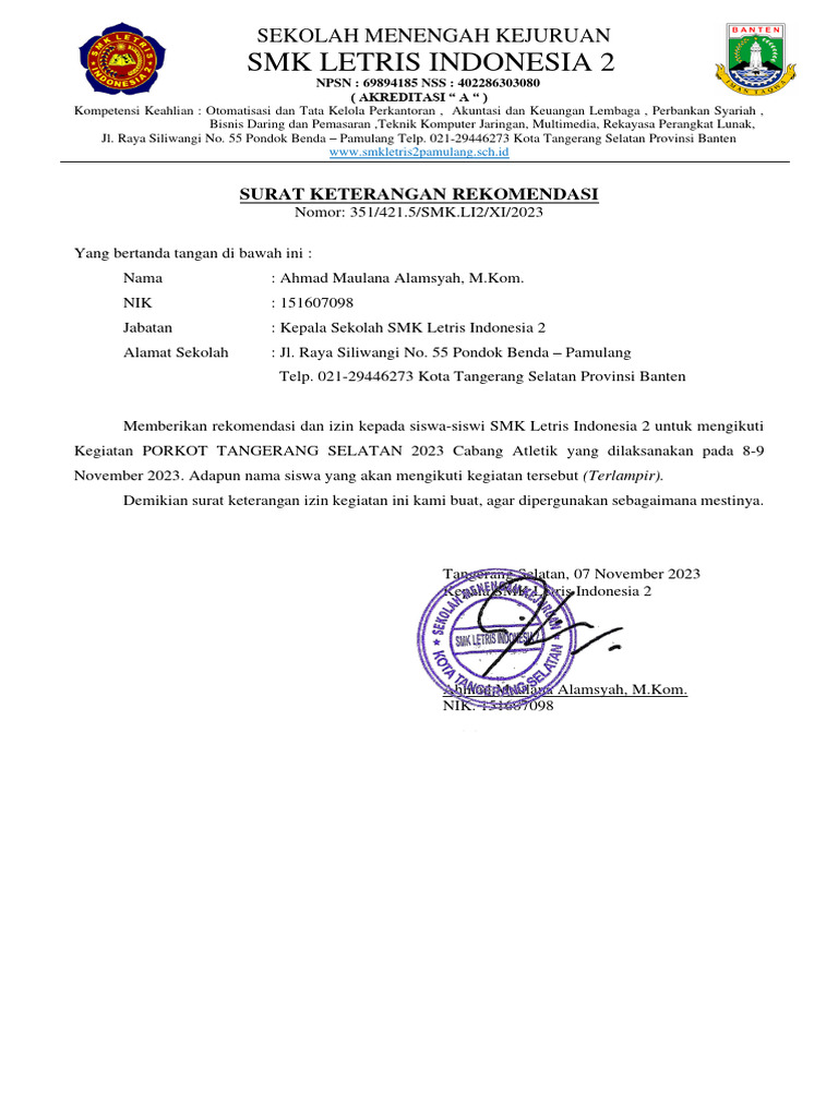 Rekomendasi Kegiatan PORKOT 2023 SMK Letris 2 | PDF