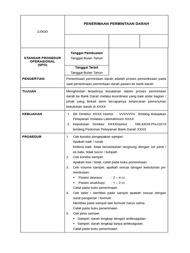Spo 15 Penerimaan Permintaan Darah | PDF