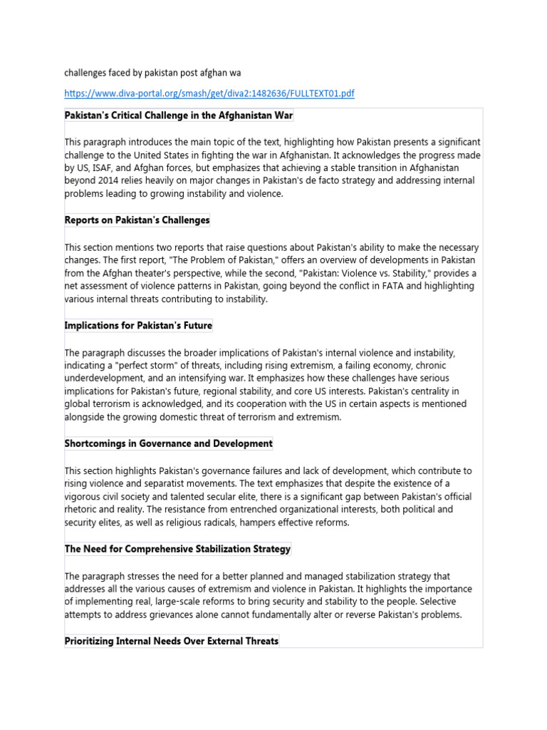 Challenges Faced by Pakistan Post Afghan Wa | PDF | Pakistan | Haqqani Network