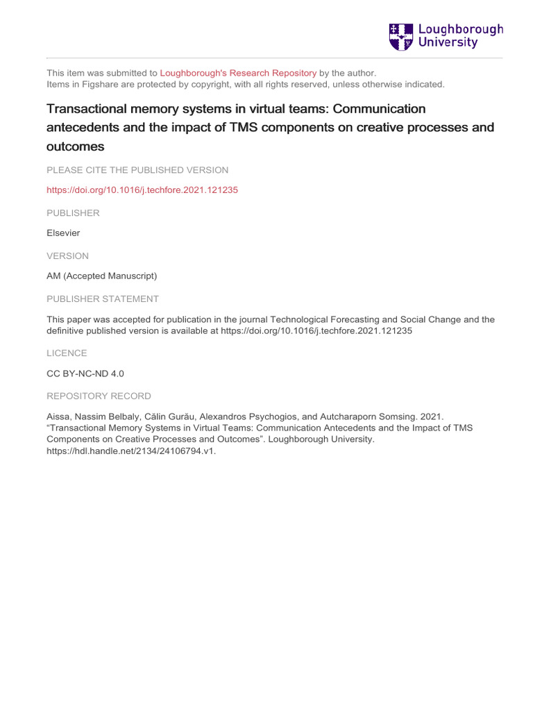 Transactional Memory Systems New RR2 01072021 | PDF | Creativity | Communication