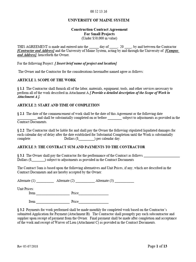 00 52 13.16 Small Construction Contracts Ver5 Accessible | PDF ...
