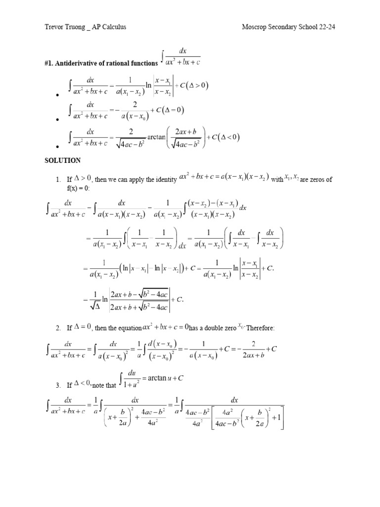 Antiderivative of Rational Functions | PDF