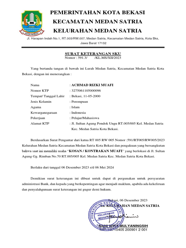 Surat Keterangan Sku | PDF