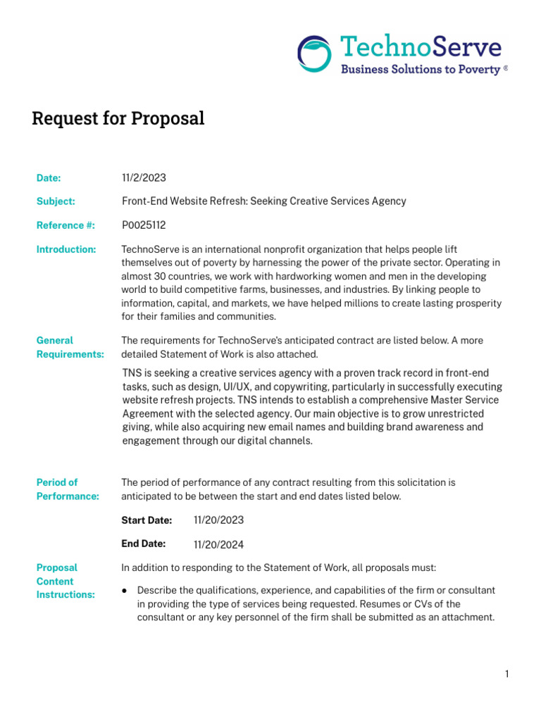 Request For Proposal: Date: Subject: Reference # | Download Free PDF ...