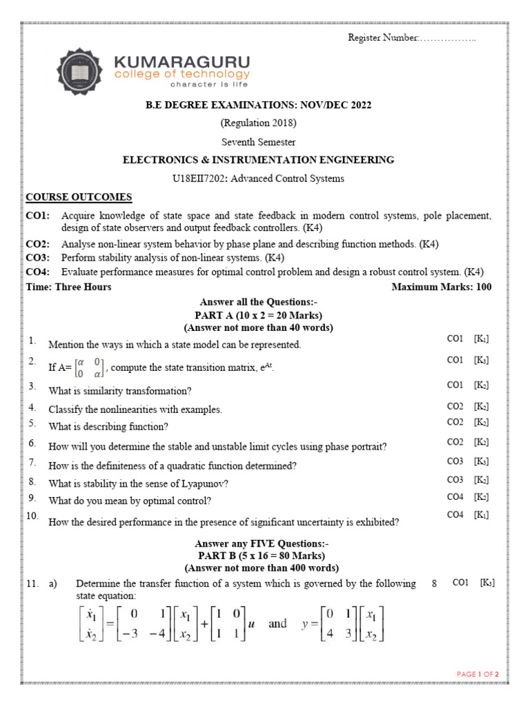 QP 2022 | PDF | Control Theory | Control Engineering