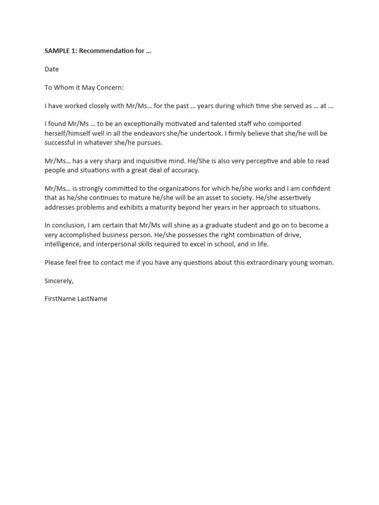 Sample Recommendation Letter | PDF | Leadership | Critical Thinking