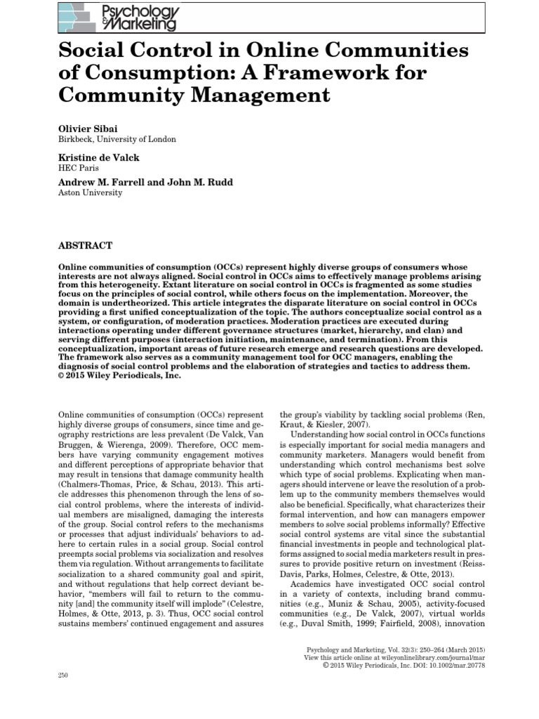 Social Control in Online of Consumption - A Framework For Community ...