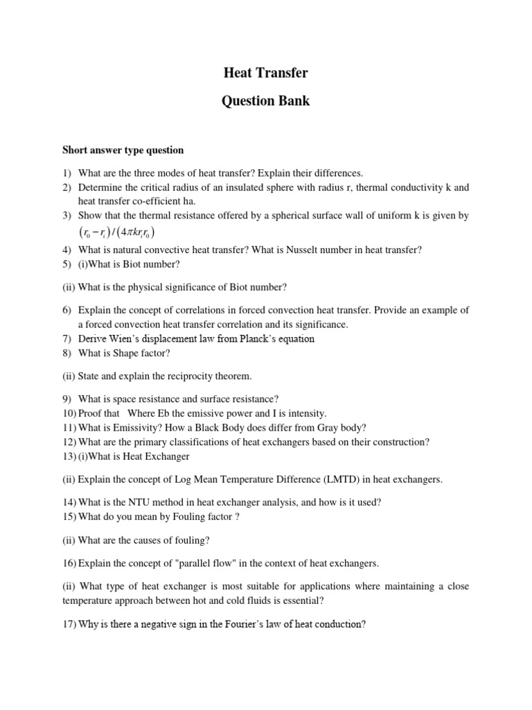 Heat Transfer Question Bank | PDF | Heat Transfer | Thermal Conduction