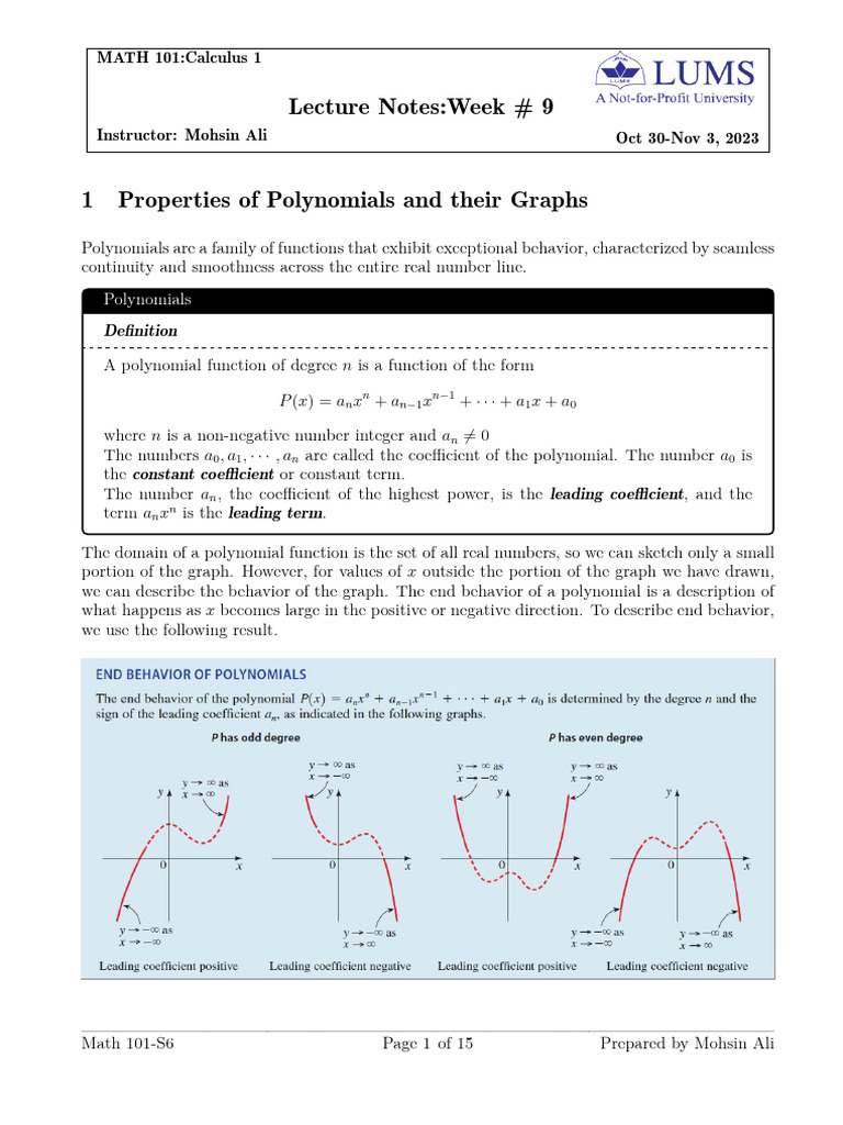 Cal1 Week 9 | PDF | Polynomial | Function (Mathematics)