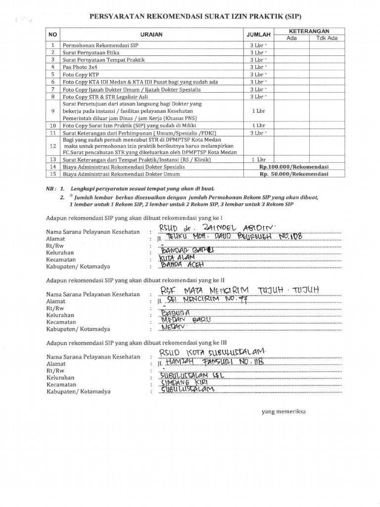 Contoh Form Sip DR | PDF