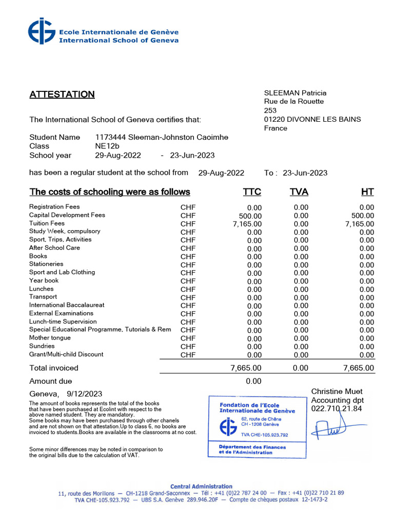 International School Attestation 2022-2023 | PDF | Economies | Payments