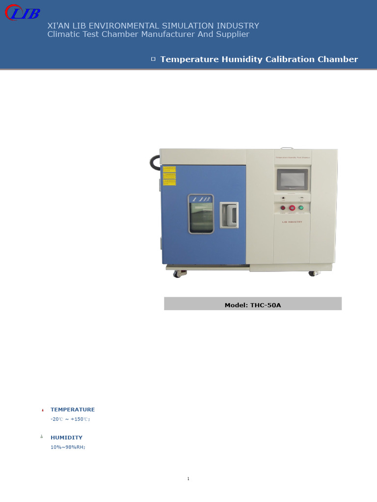 1.LIB. SPEC - Temperature Humidity Calibration Chamber THC-50A | PDF ...
