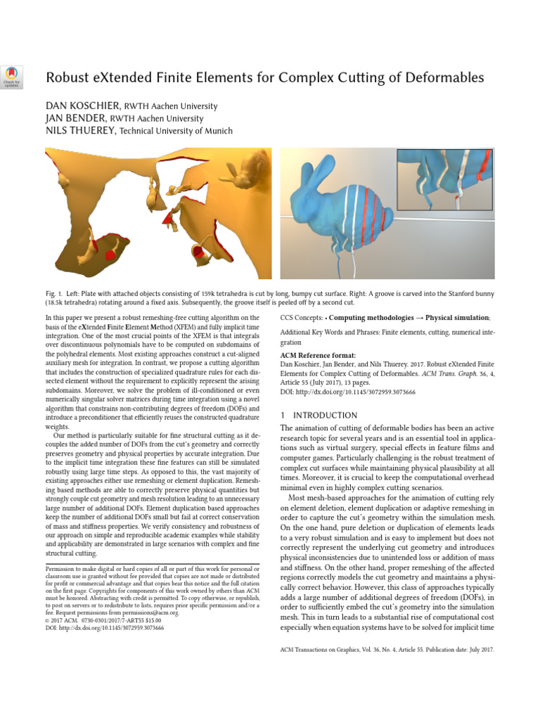 Robust Extended Finite Elements For Complex Cutting of Deformable | PDF ...