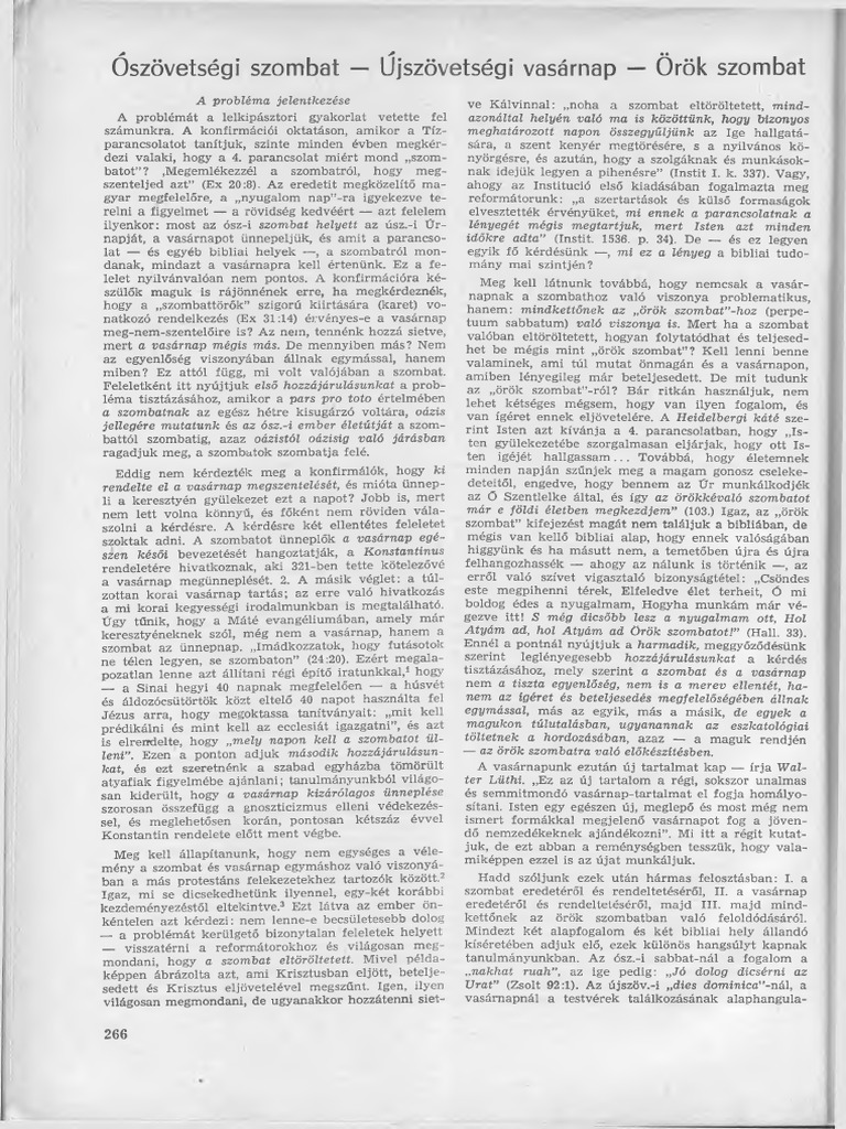 BÉKÉSI Andor - Ószövetségi Szombat - Újszövetségi Vasárnap - Örök Szombat | PDF