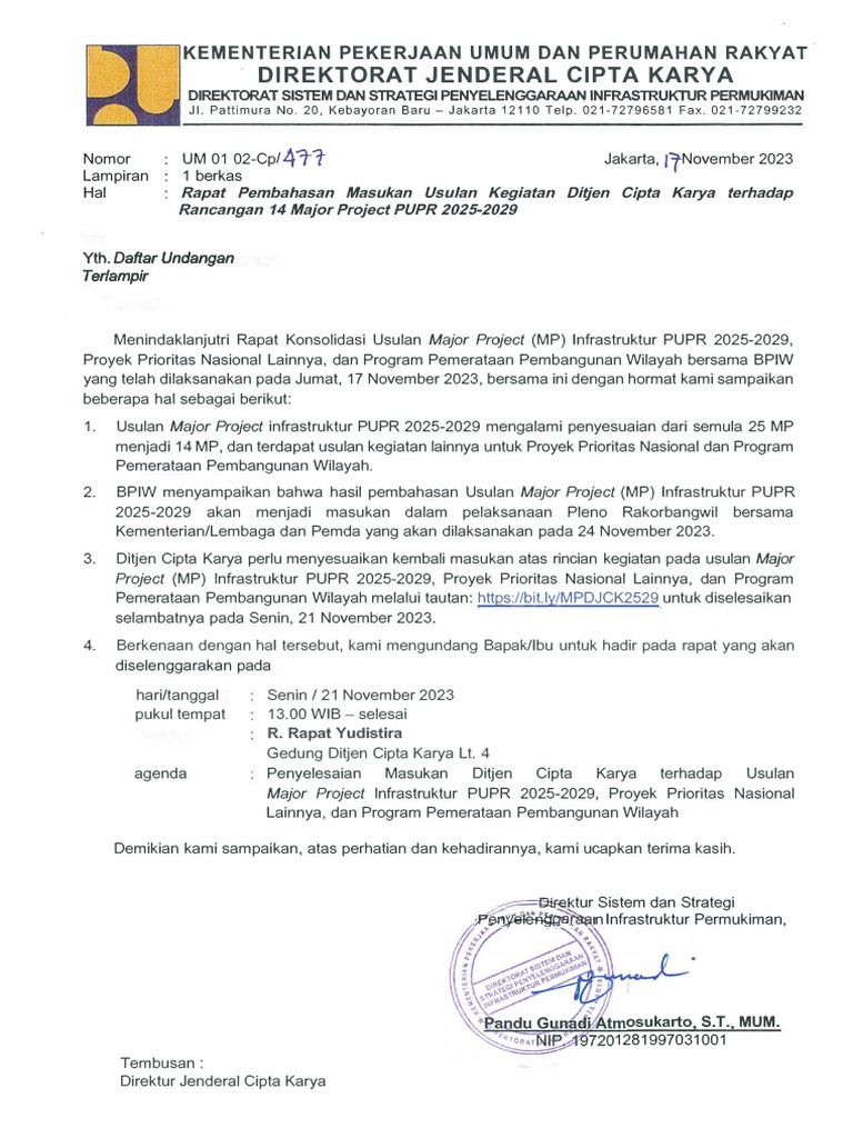 Und. Rapat Pemb Masukan Usulan Kegiatan DJCK THDP Rancangan 14 MP PUPR 2025-2029 | PDF