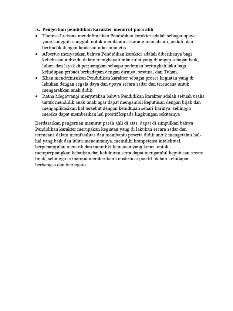 Pengertian Pendidikan Karakter Menurut para Ahli | PDF