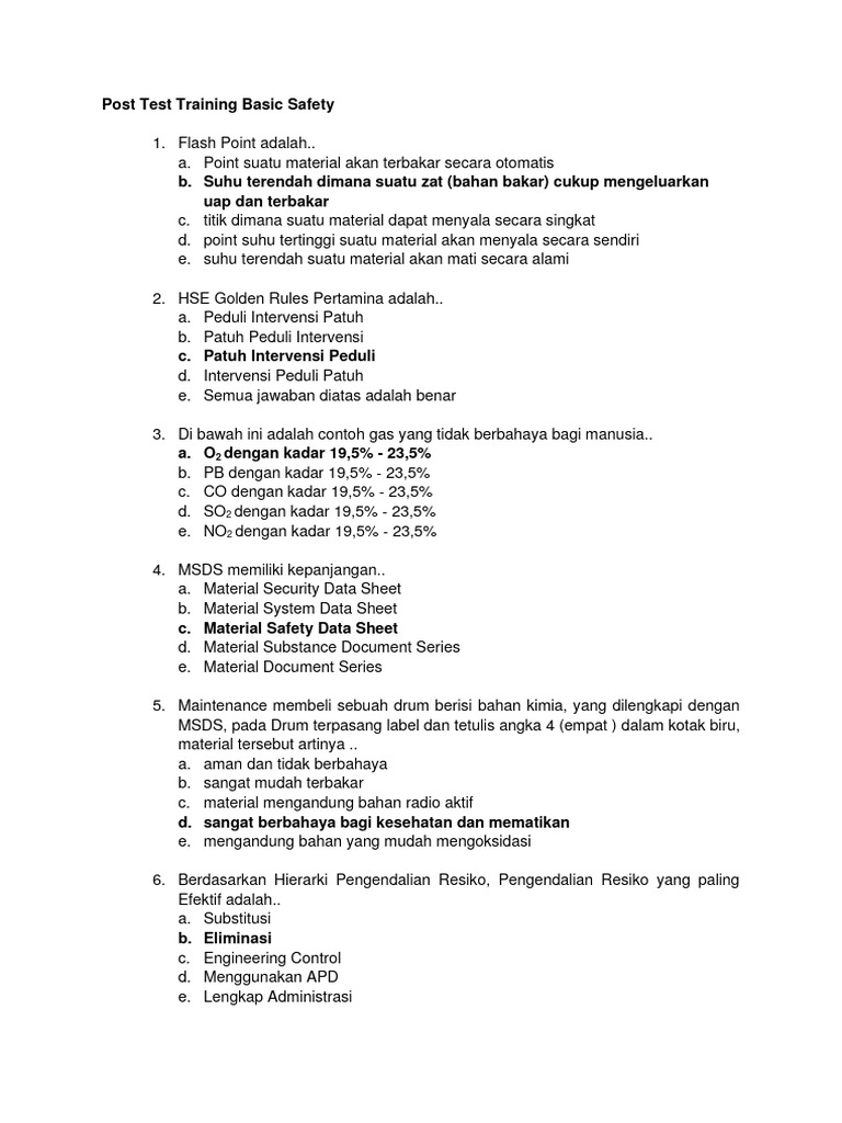 Pre Dan Post Test Training Basic Safety | PDF Pre Dan Post Test Training Basic Safety | PDF
