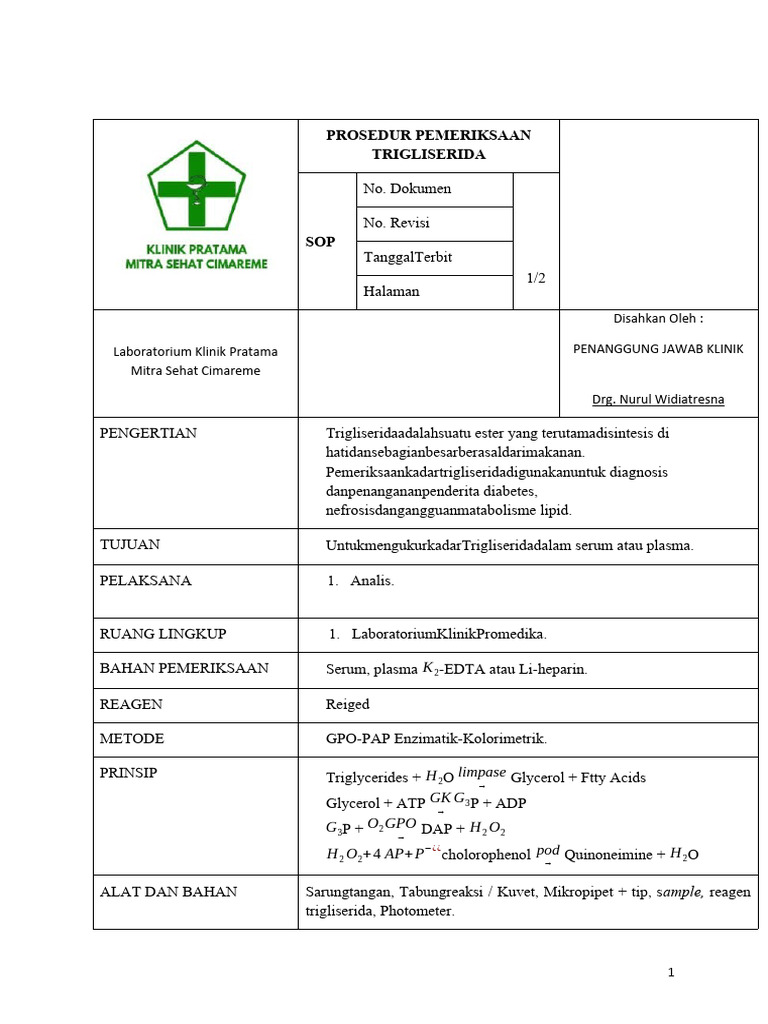Prosedur Pemeriksaan Trigliserida | PDF