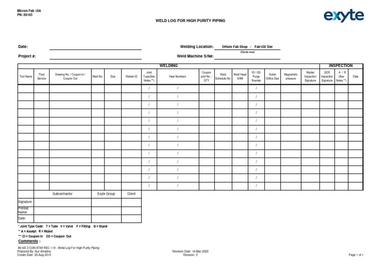3 Con 8749 Rec 119 - Weld Log For High Purity Piping | PDF | Welding ...