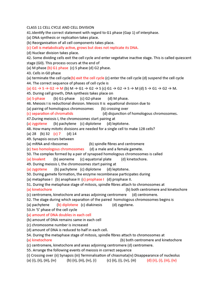 Class 11 Cell Cycle and Cell Division | PDF | Meiosis | Mitosis