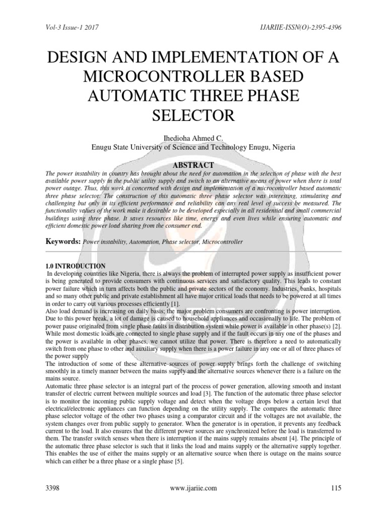 Design And Implementation Of A Microcontroller Based Automatic Three