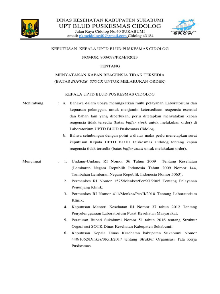 SK Reagensia Tidak Tersedia (Batas Buffer Stock) Untuk Melakukan Order | PDF