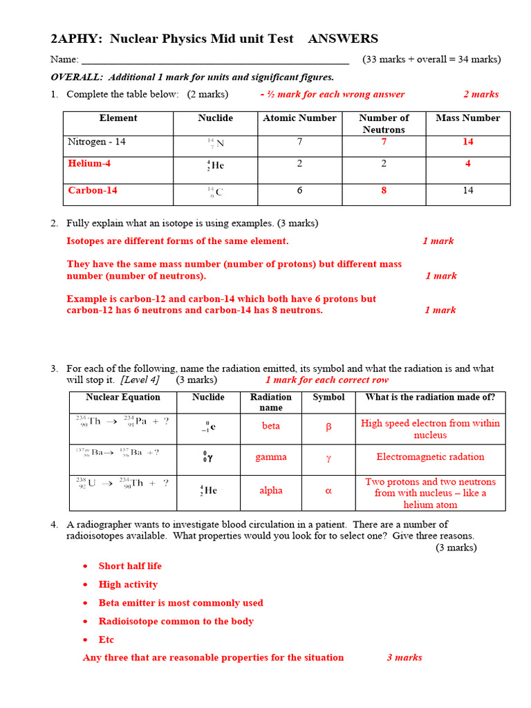 2APHY Nuclear Physics Test One Mid Unit 2009 Answers | PDF ...