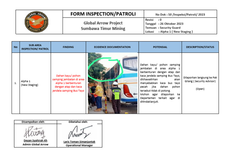 050 - FORM INSPEKSI Pos Alpha 1 (New Staging) - 26 October 2023 | PDF