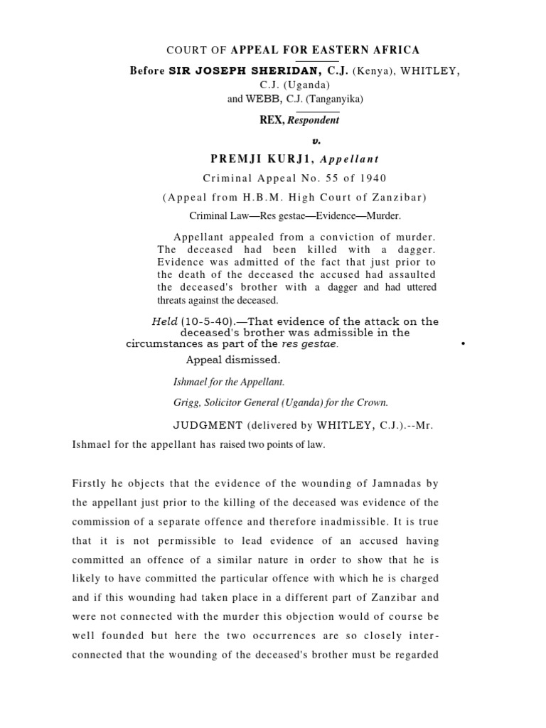 Rex V Premji Kurji (1940) 7 EACA 58 | PDF | Prosecutor | Witness