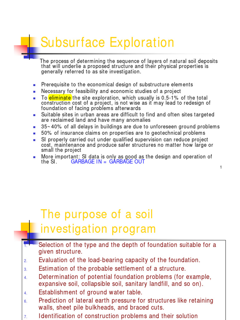 Lec 2 Subsurface Investigation or Exploration | PDF | Geotechnical ...