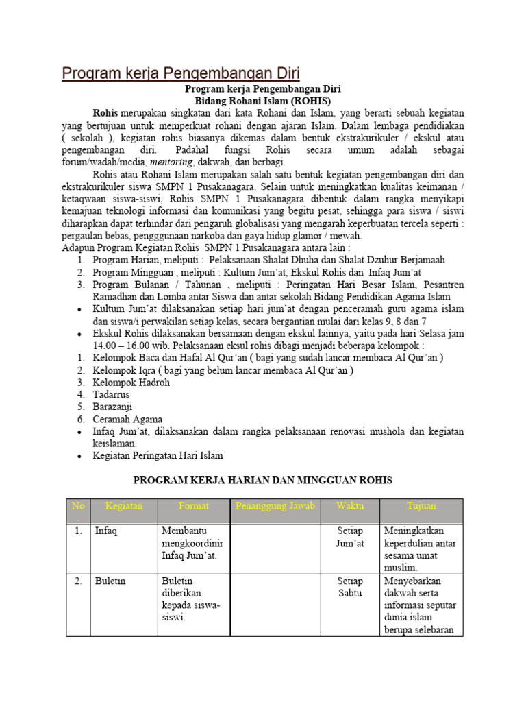 Program Kerja Pengembangan Diri Rohis | PDF