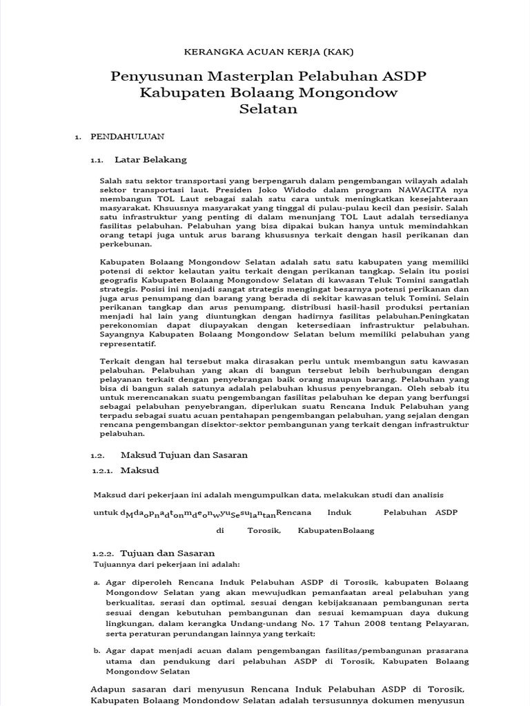 PDF Kak Penyusunan Masterplan Pelabuhan Asdp New | PDF