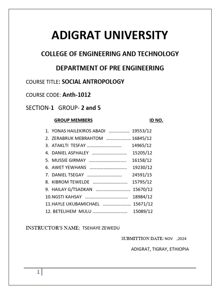 Pre-Eng S-1 GP 2and5 Social Antropology Group Assignment Adigrat University | PDF | Race (Human ...