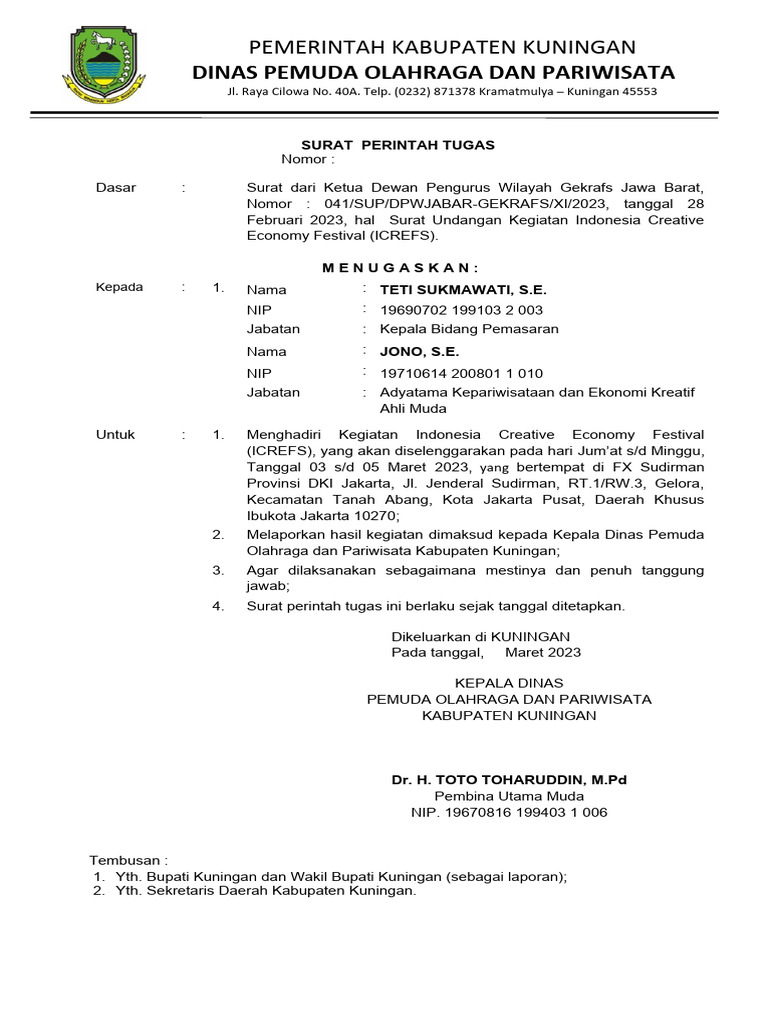 Surat Perintah Tugas BDG | PDF