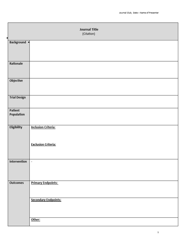Journal Club Handout Template | PDF | Science & Mathematics