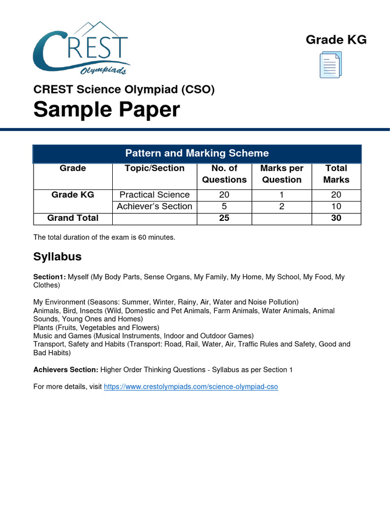 CSO Sample Paper For Class 0 | PDF