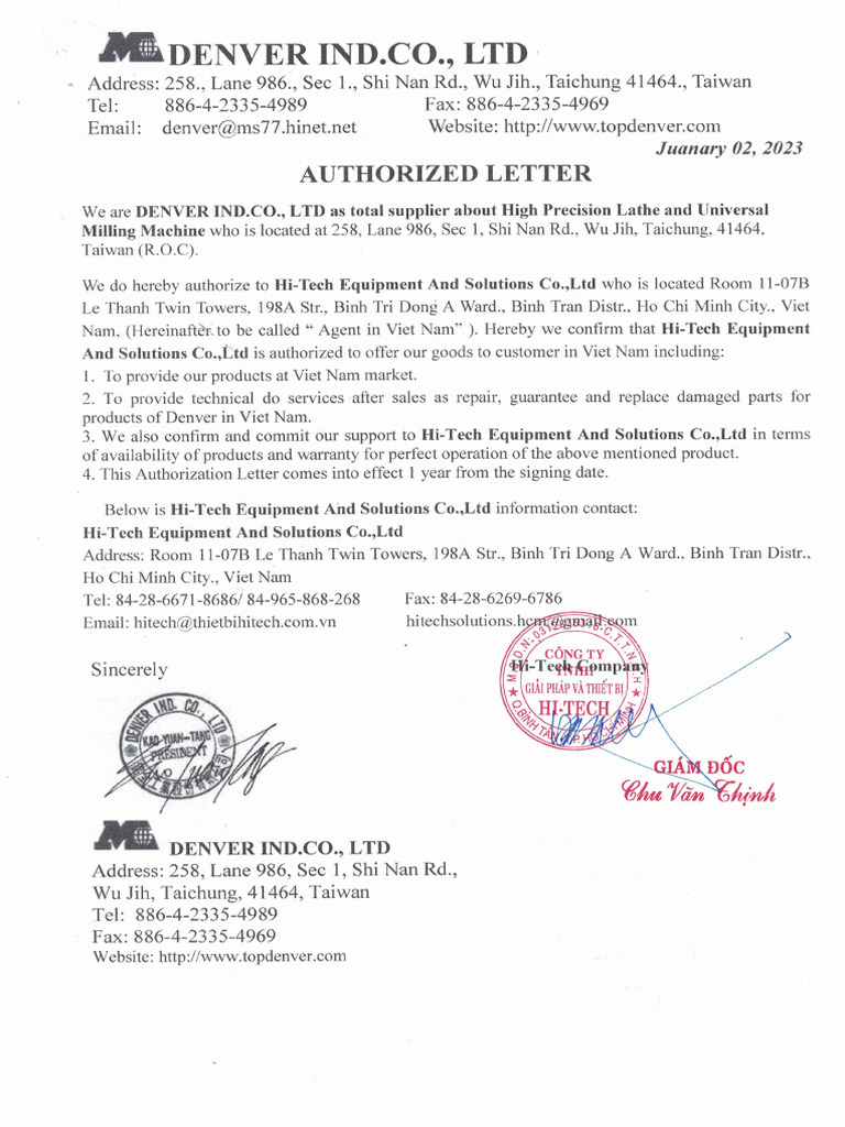 Denver Authorized Letter To HITECH COMPANY | PDF