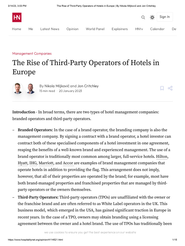 The Rise of Third-Party Operators of Hotels in Europe - by Nikola ...