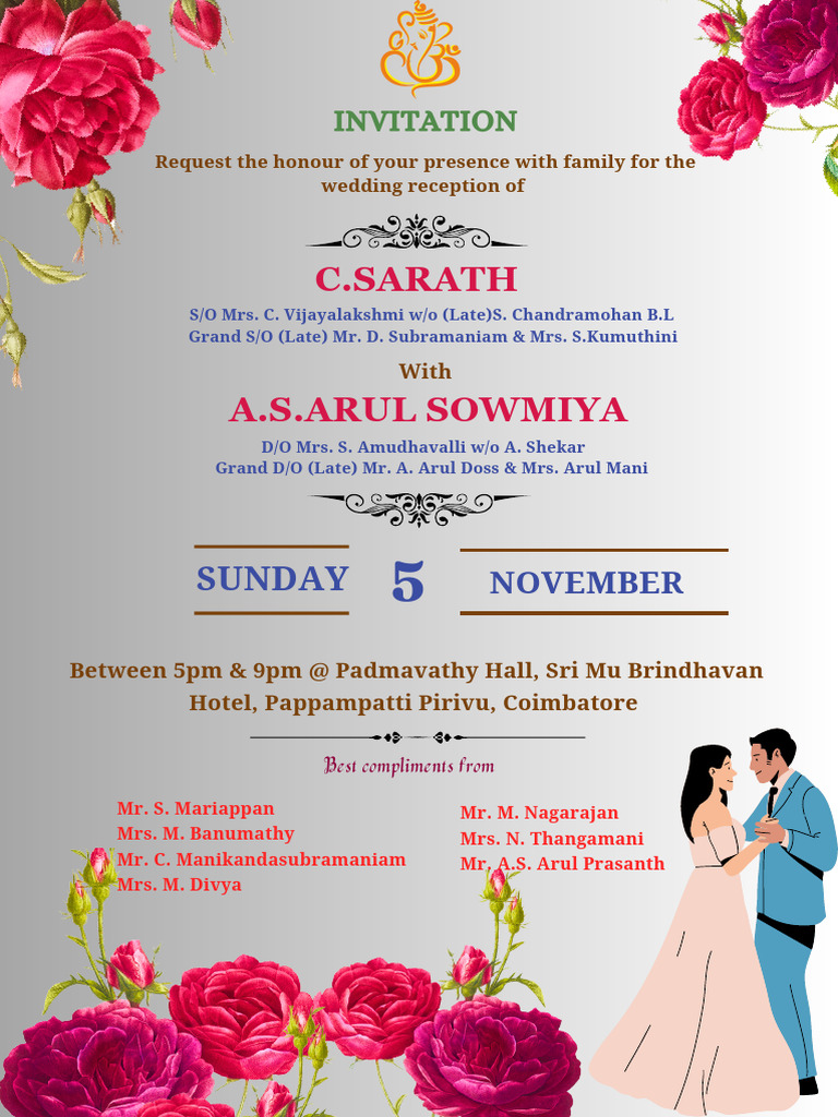 Wedding Reception Invitation for A.S. Arul Sowmiya | PDF