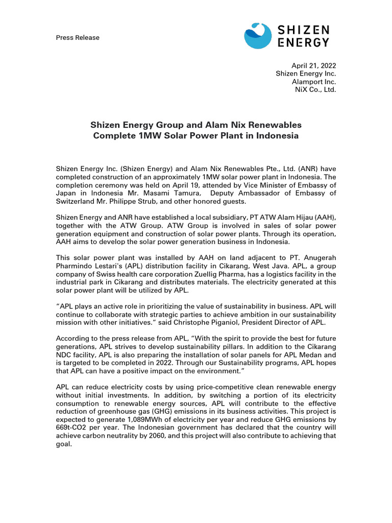 Shizen EnergyShizen Energy Group and Alam Nix Renewables Complete 1MW ...