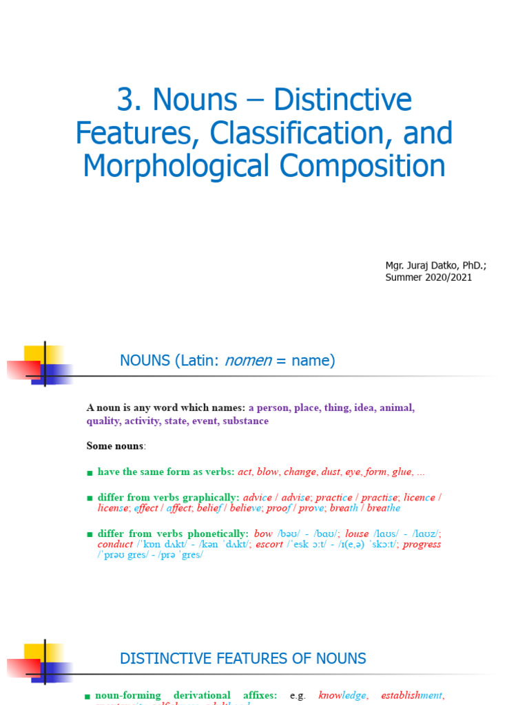 Nouns - Distinctive Features, Classification, and Morphological ...
