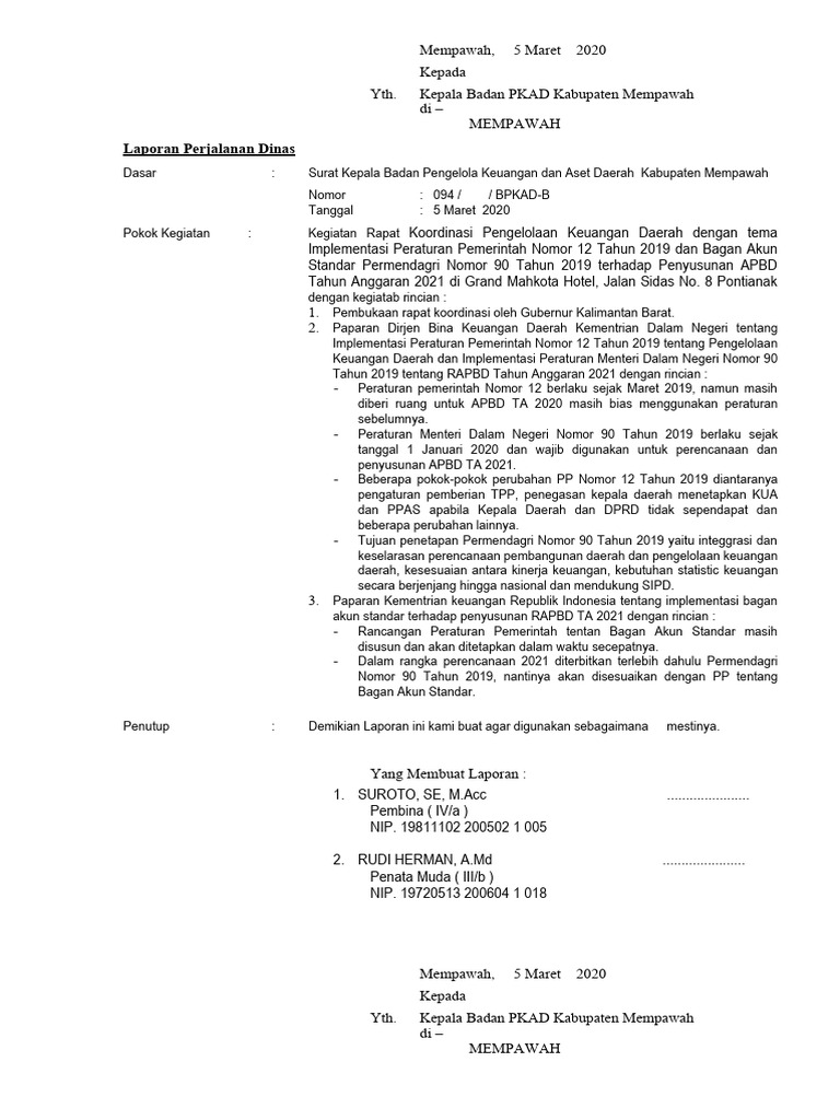 Lap. PDinas 5 Maret 2020 | PDF | Bisnis | Pengelolaan Keuangan & Uang