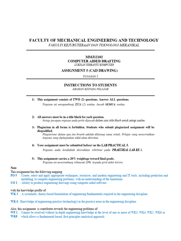 AutoCAD Assignment 5 Guidelines | PDF | Engineering | Intelligence