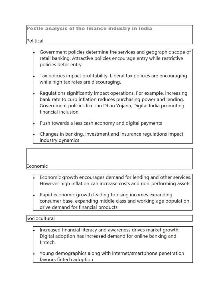 PESTLE Analysis of India's Finance Sector | PDF | Loans | Banks