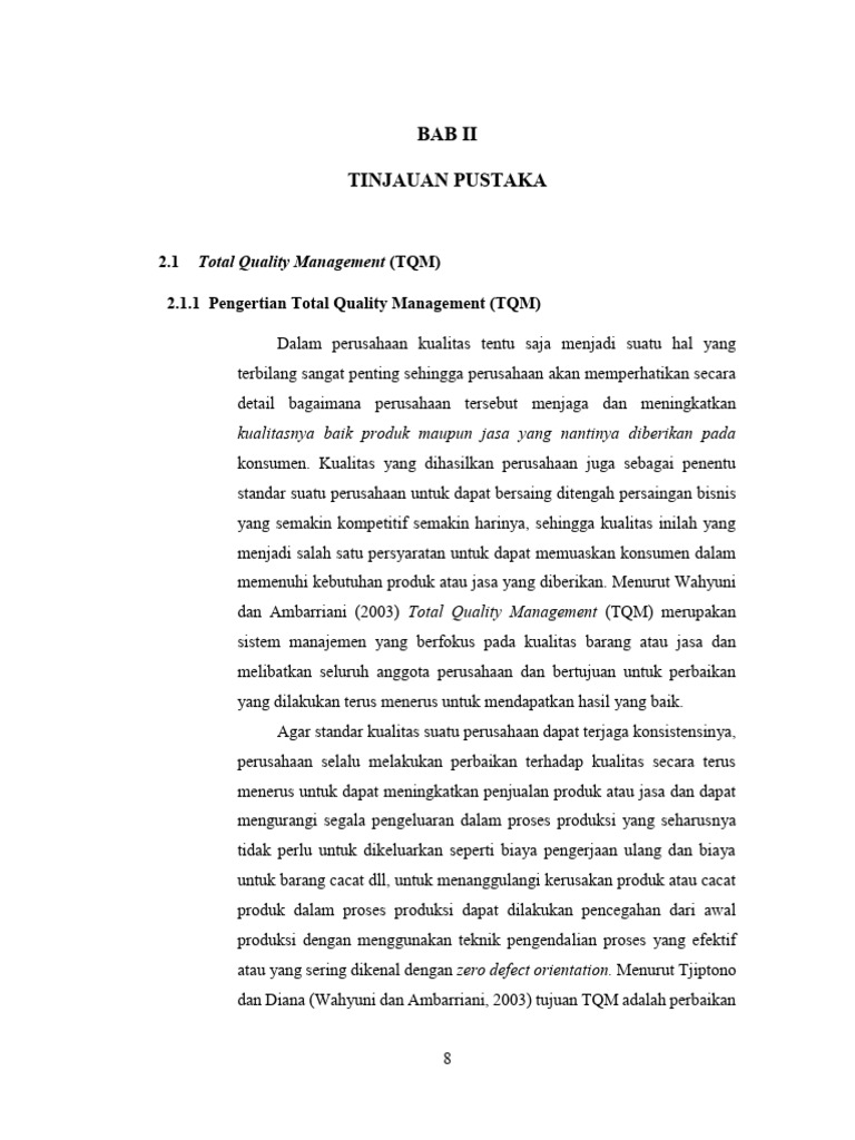 Bab Ii Tinjauan Pustaka: 2.1 Total Quality Management (TQM) 2.1.1 Pengertian Total Quality ...