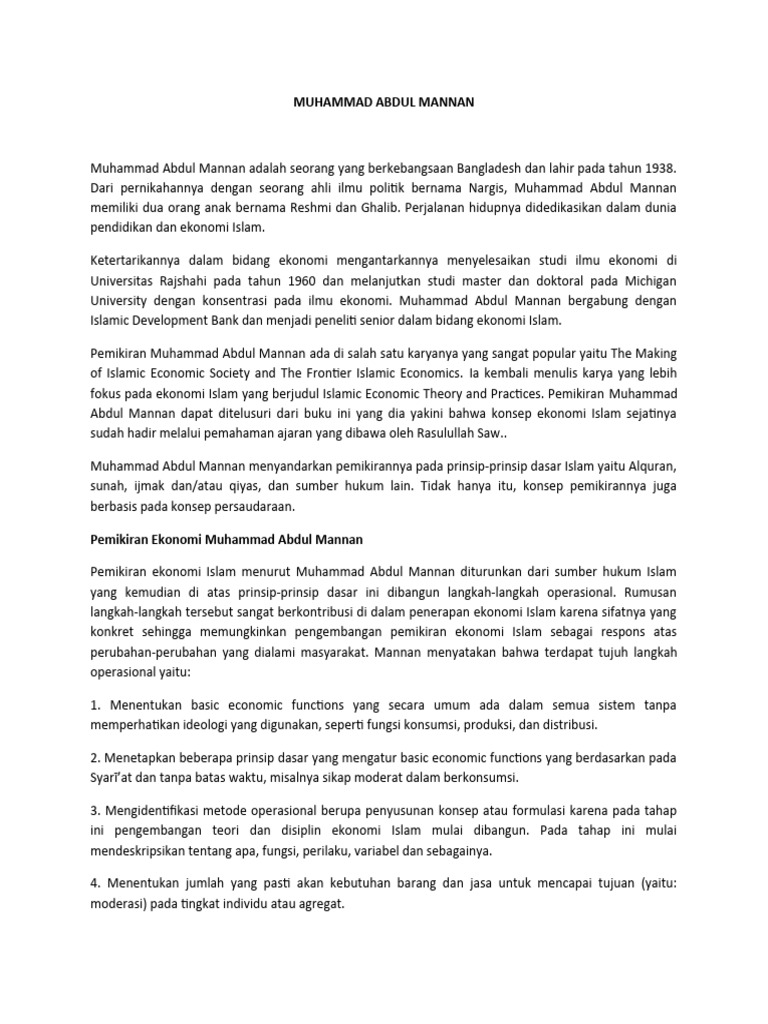Sejarah Pemikiran Ekonomi Muhammad Abdul Mannan | PDF